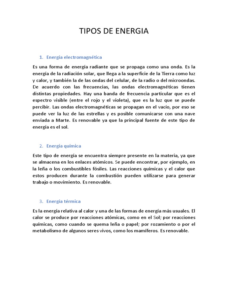 Tipos de Energia, Fisica LL | PDF | Radiación electromagnética ...