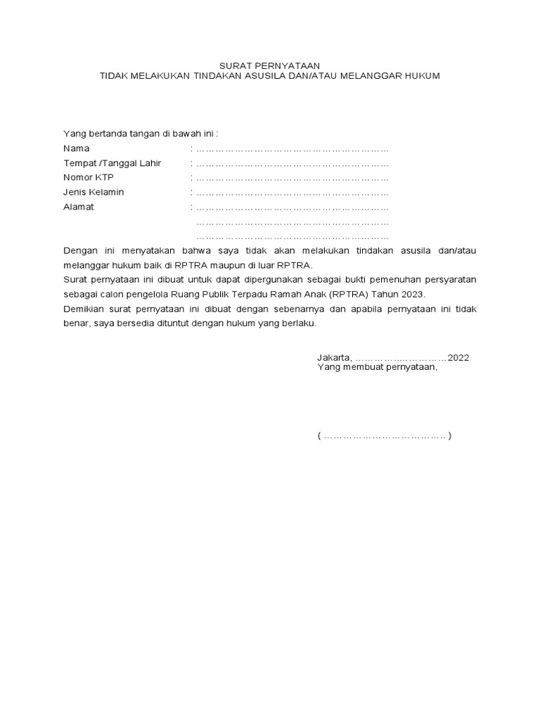 Surat Pernyataan Tidak Asusila | PDF