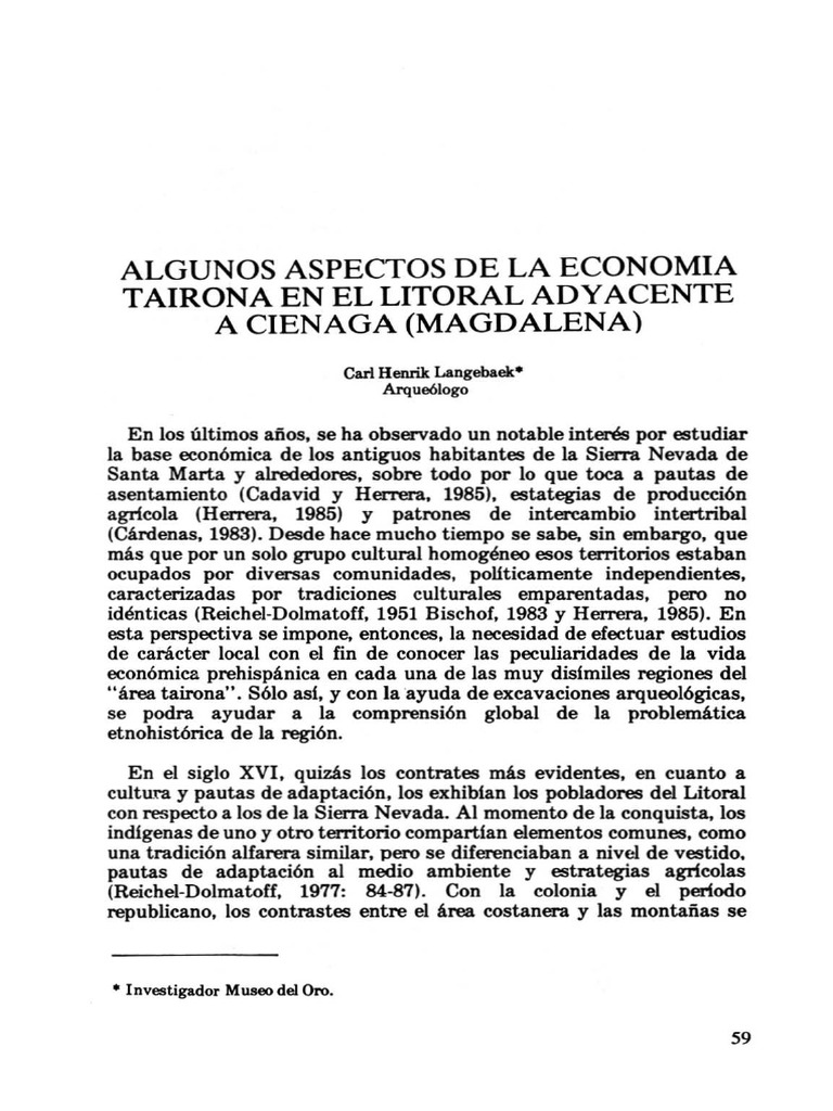 Algunos Aspectos de La Economía Tairona en El Litoral Adyacente A ...