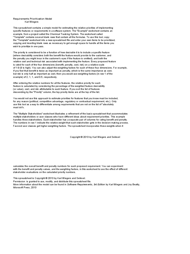 Requirements Prioritization Spreadsheet | PDF | Spreadsheet | Worksheet