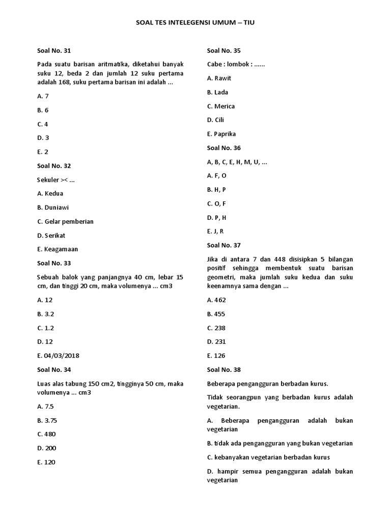 Soal Tes Intelegensi Umum | PDF