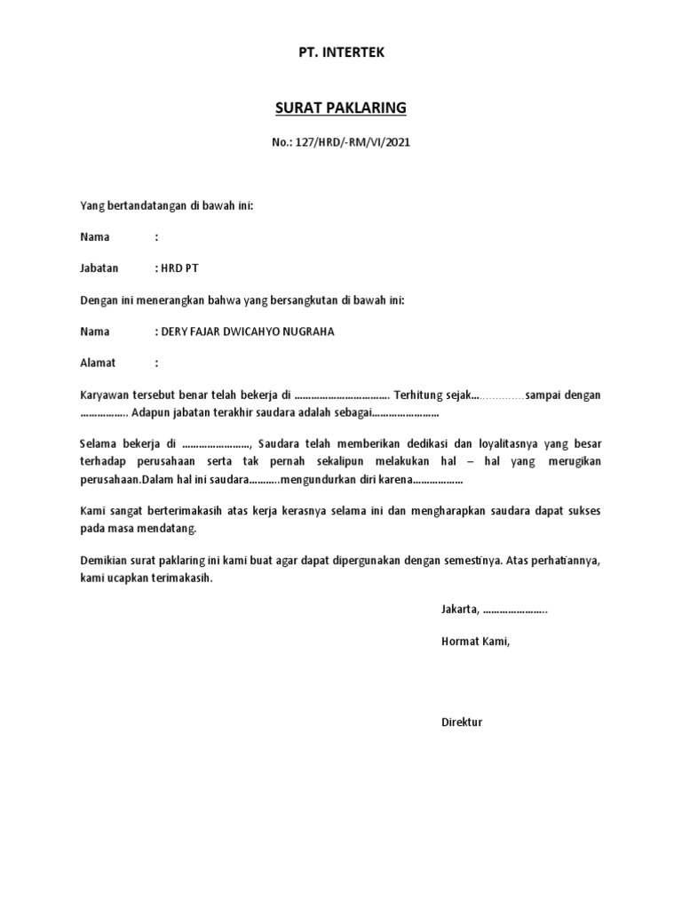 Contoh Surat Paklaring | PDF