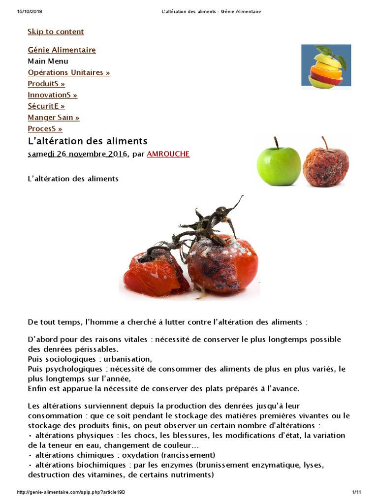 L'altération Des Aliments - Génie Alimentaire | PDF | Nourritures ...