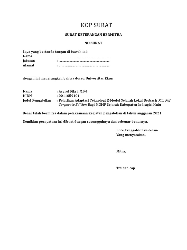 Surat Keterangan Bermitra 2023 | PDF