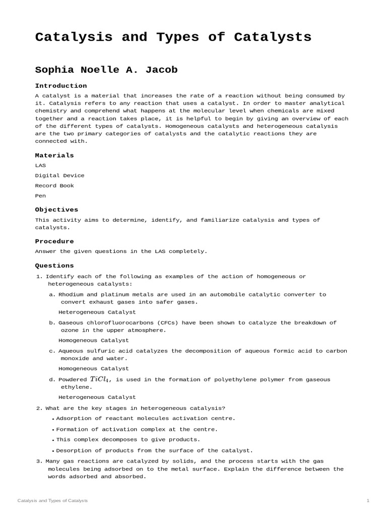 Catalysis and Types of Catalysts | PDF | Catalysis | Heterogeneous Catalysis