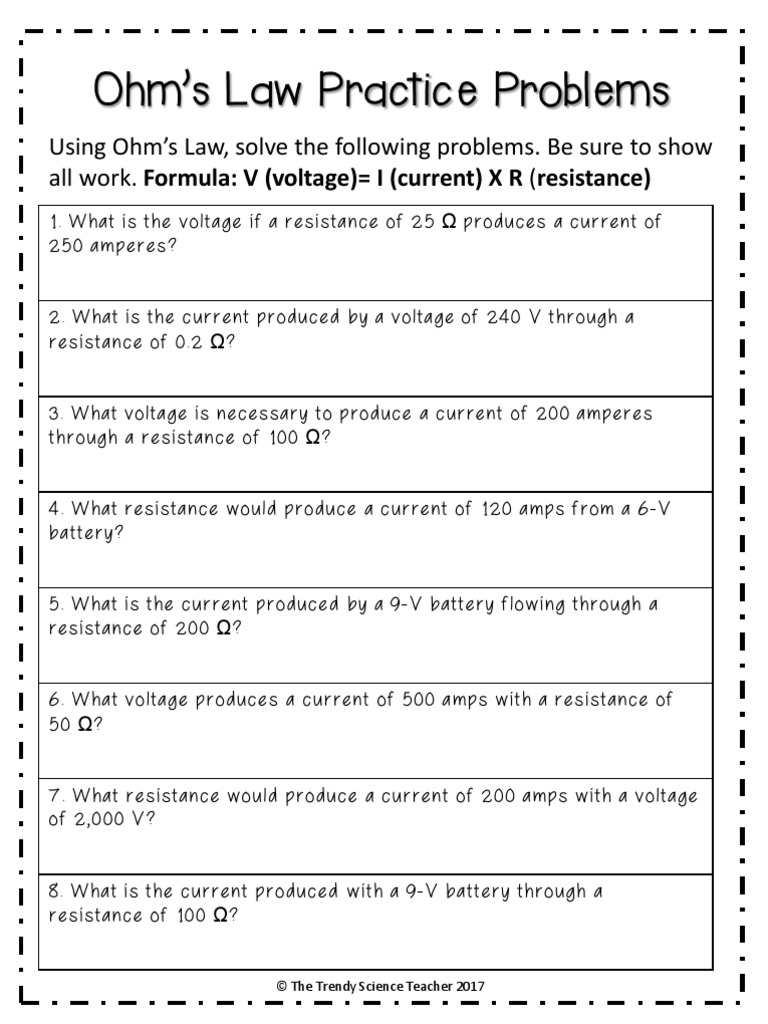 Ohms Law Word Problem Practice | PDF | Technology & Engineering