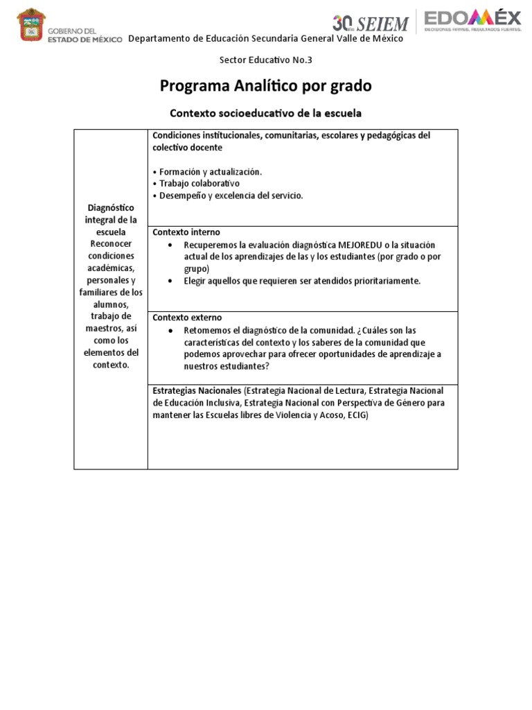 Ejemplo Programa Analítico 1er Grado | PDF | México | Evaluación