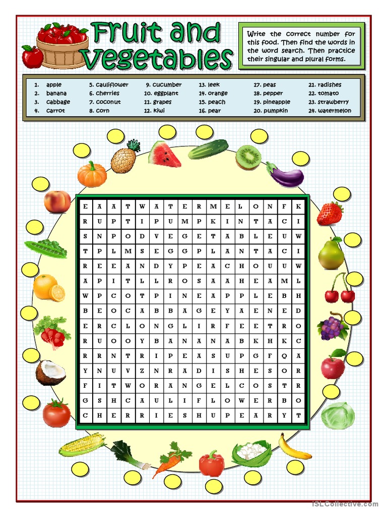 Fruit and Vegetables Wordsearch | PDF | Fruit | Crops