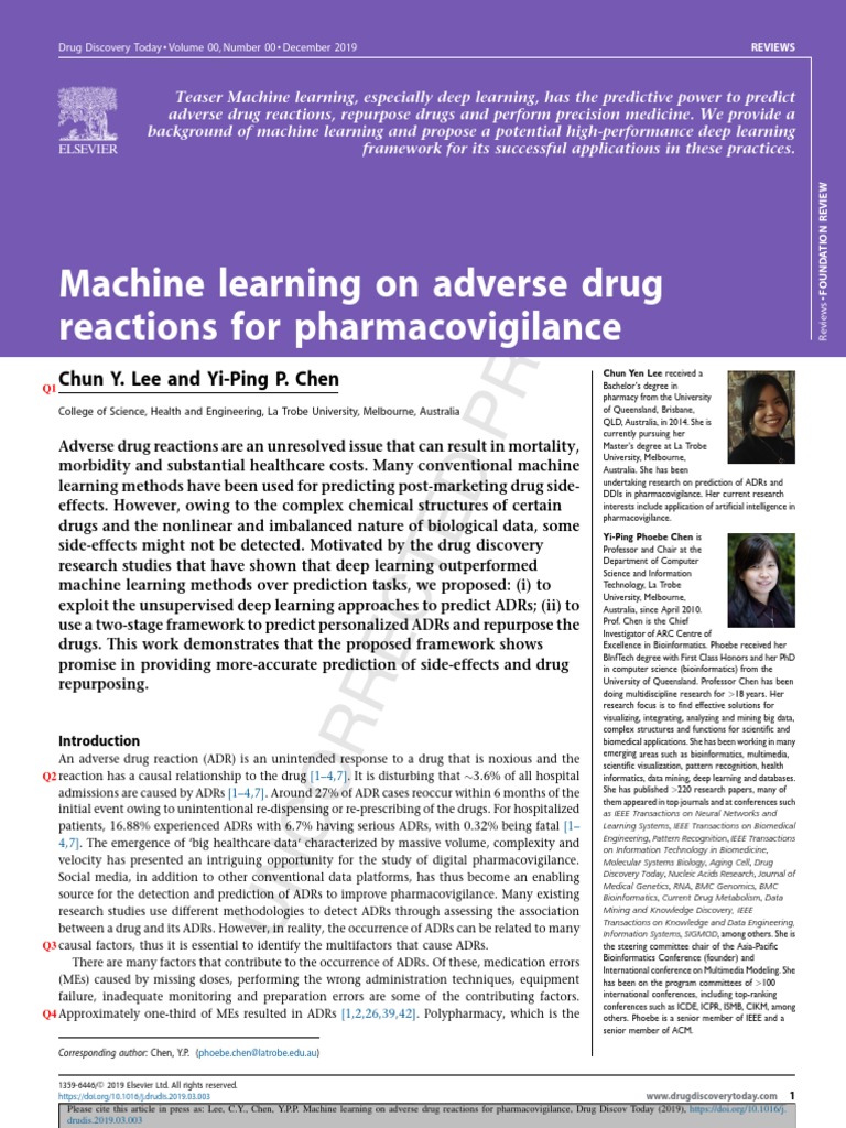 Machine Learning On Adverse Drug Reactions For Pharmacovigilance | PDF ...