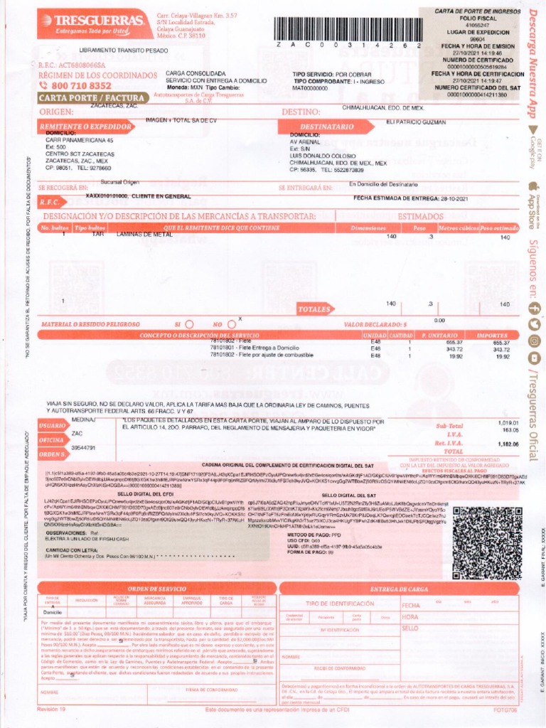 Tresguerras Envio | PDF