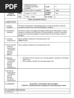 EFDT Learning Plan - Quadratic Equation | PDF | Quadratic Equation ...