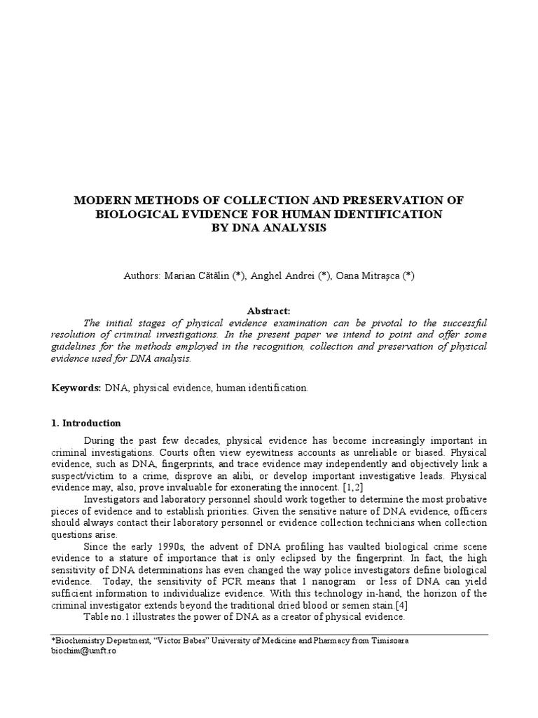 Collection of Biological Evidences | PDF | Dna Profiling | Crime Scene