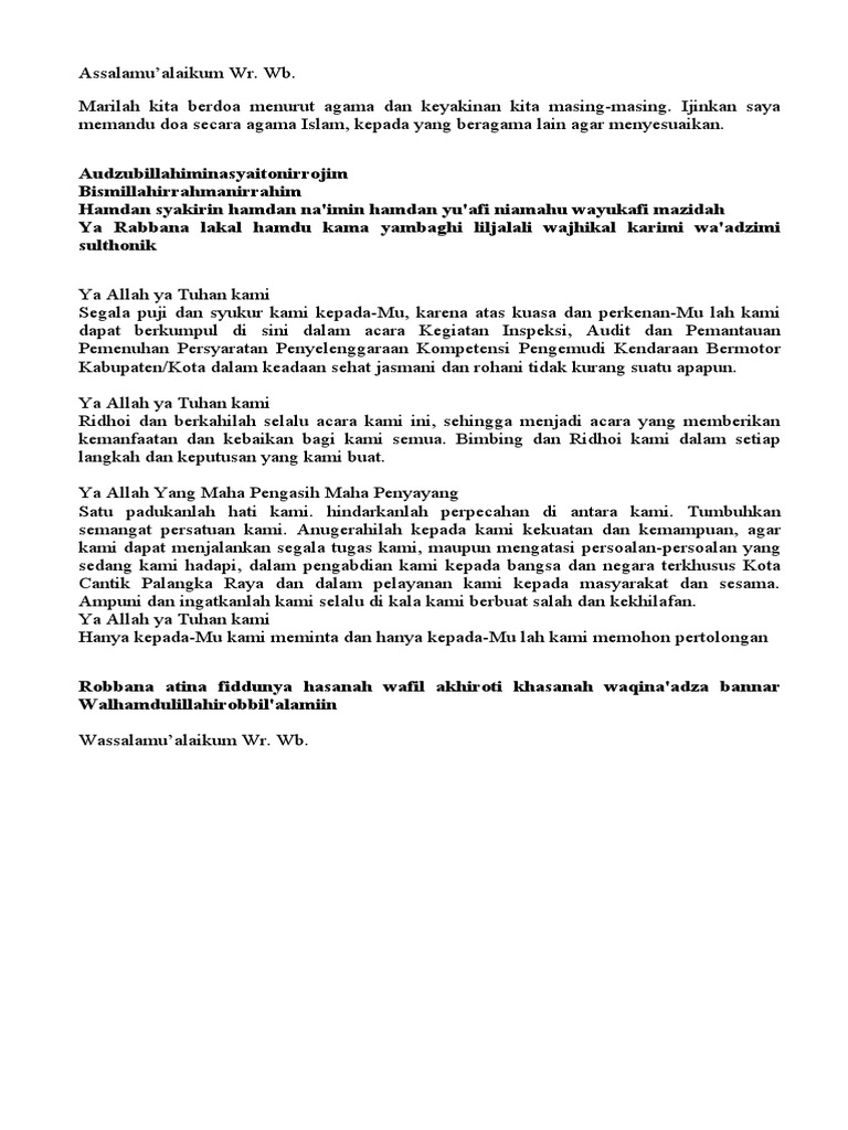 Doa Kegiatan Inspeksi Audit 2022 | PDF