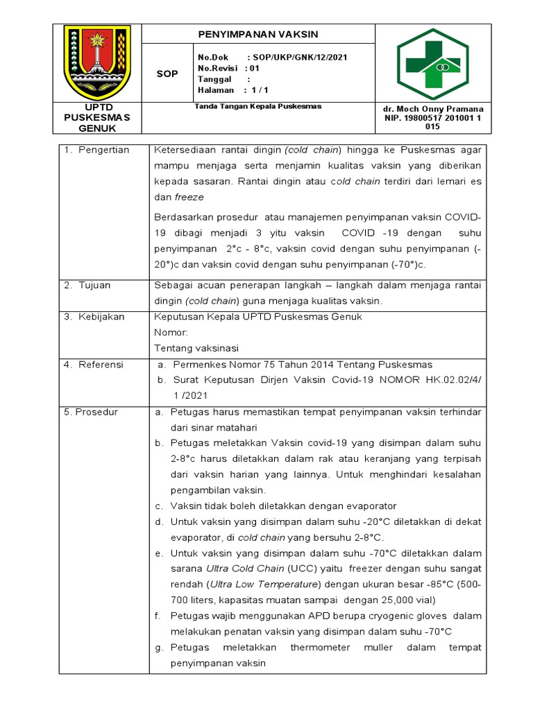 SOP Penyimpanan Vaksin | PDF | Kesehatan Holistik | Sains & Matematika