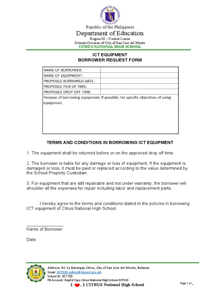 ICT Equipment Borrowers Form | PDF ICT Equipment Borrowers Form | PDF