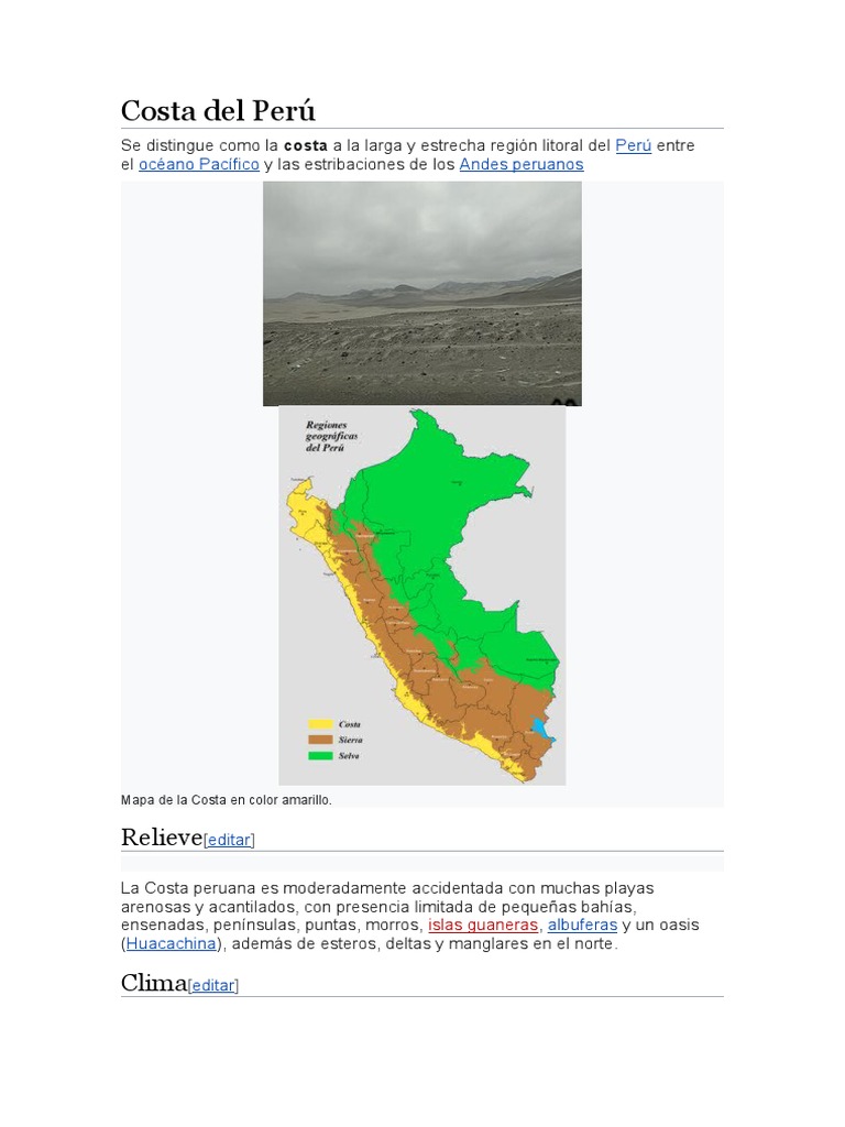 Costa del Perú: Clima y Ciudades Principales | PDF