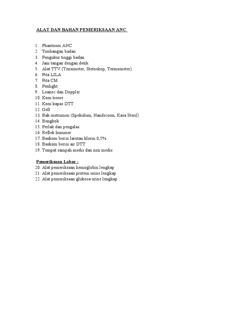 Alat Dan Bahan Pemeriksaan Anc | PDF