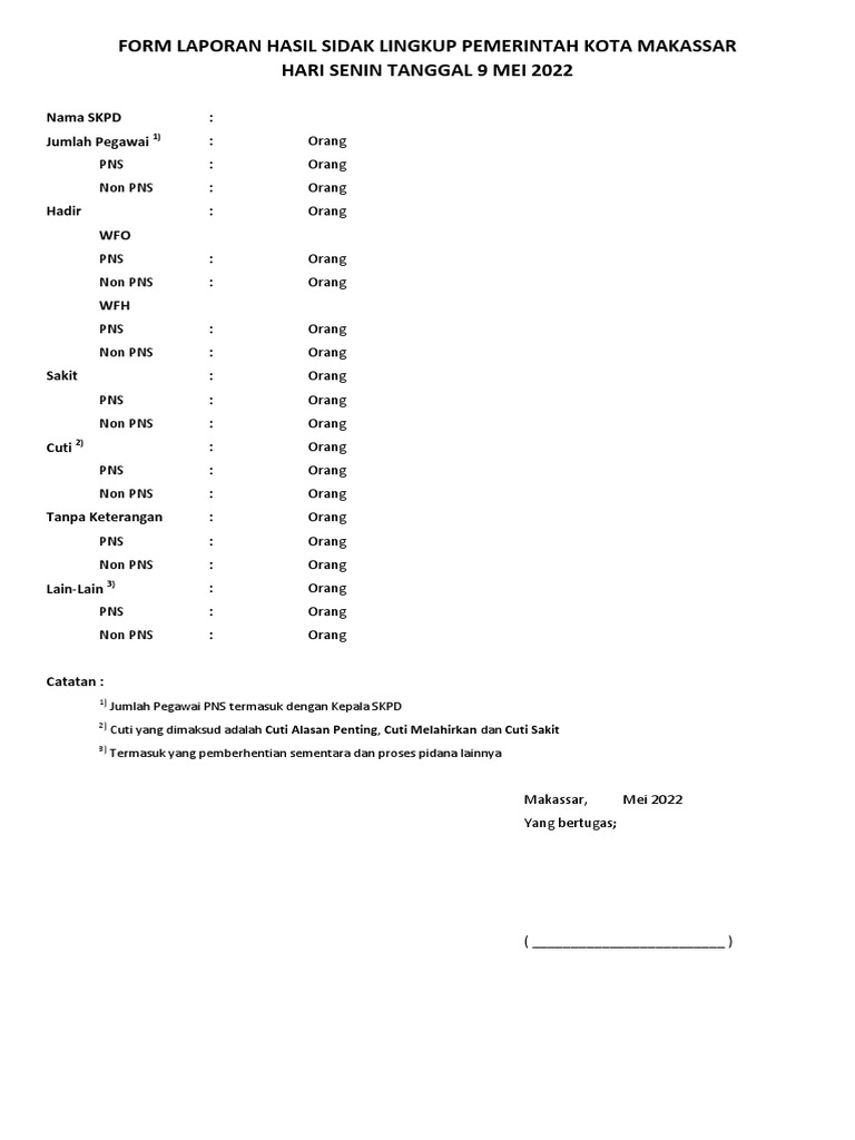 Form. Laporan Sidak Pemkot Makassar | PDF