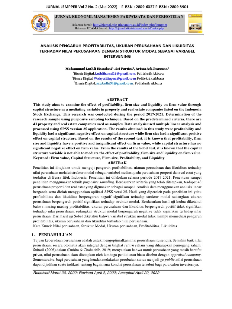 454-Article Text-1489-1-10-20220715 | PDF | Business | Statistics