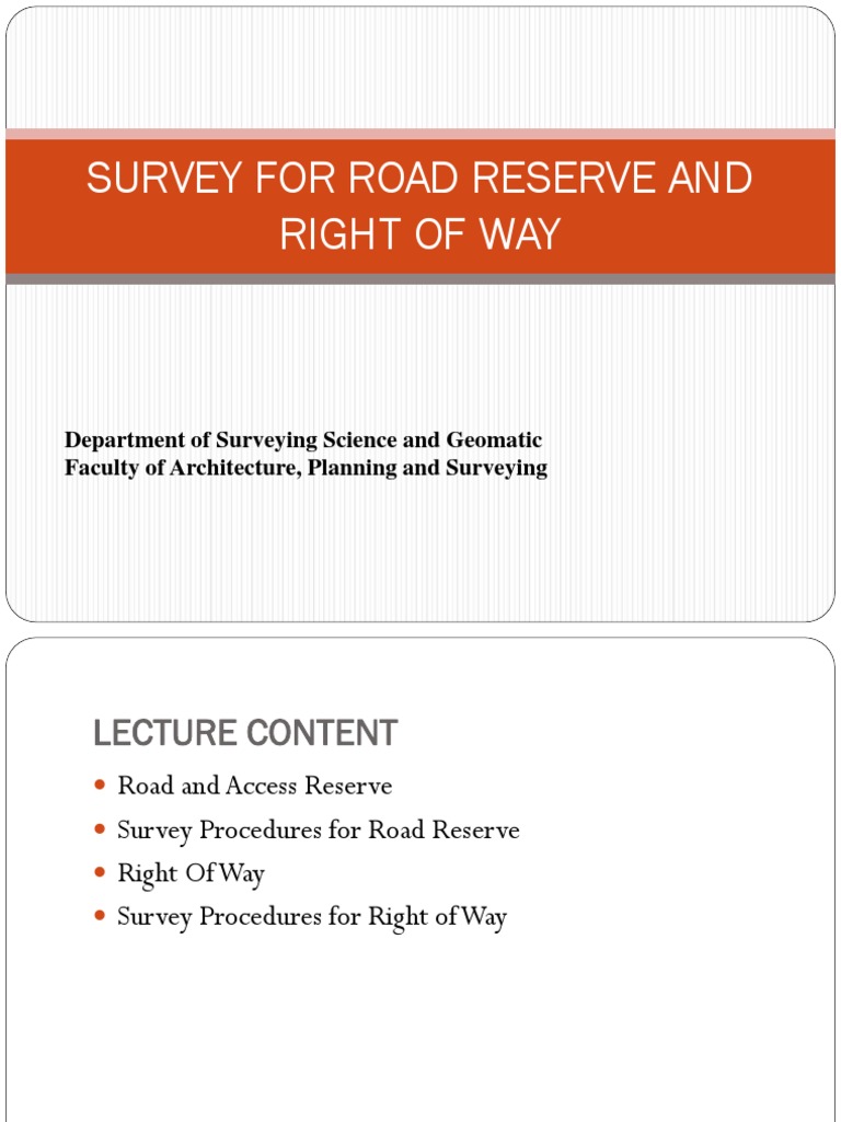Road Reserve and Right of Way Survey | PDF | Road | Transport