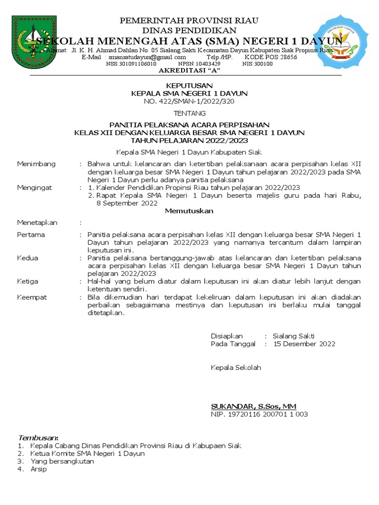 SK Panitia Perpisahan Kelas XII 2023 | PDF
