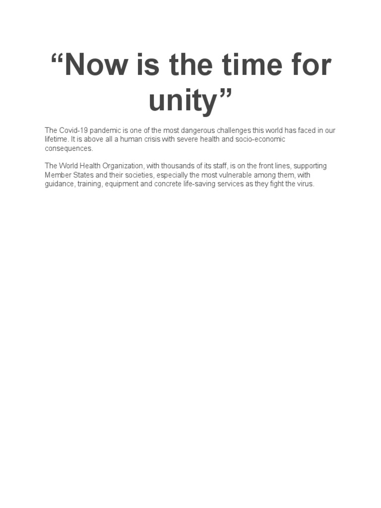 Now is the time for unity amid crisis | PDF