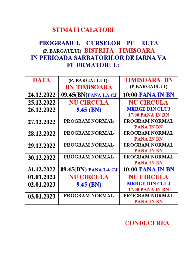 Program Sarbatori 2022-2023 | PDF | Romania