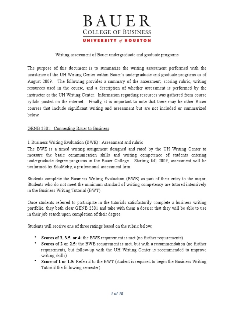 Bauer Writing Assessment Rubric Samples | PDF | Rubric (Academic ...
