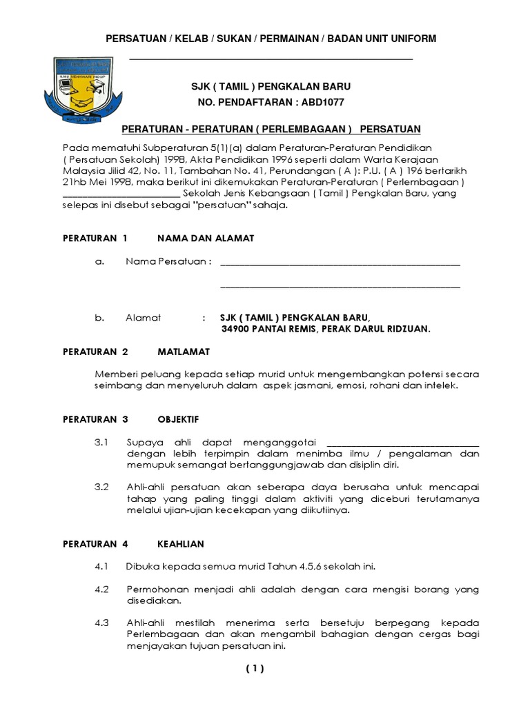 Peraturan Peraturan Perlembagaan Persatuan Permainan Dan Badan Unit | PDF