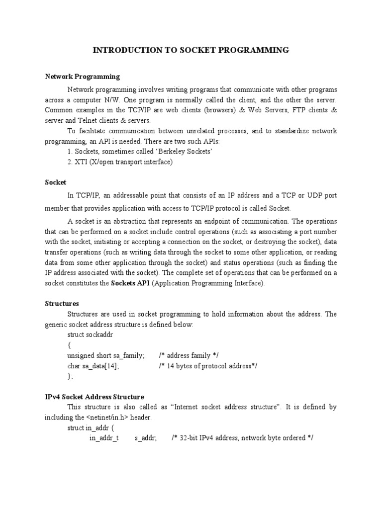 Introduction To Socket Programming | PDF | Network Socket | Port (Computer Networking)