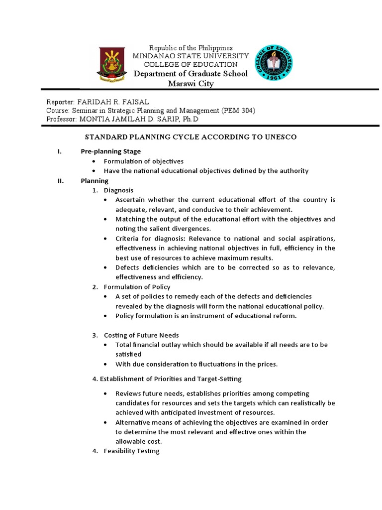 UNESCO Standard Educational Planning Cycle | PDF | Policy | Business