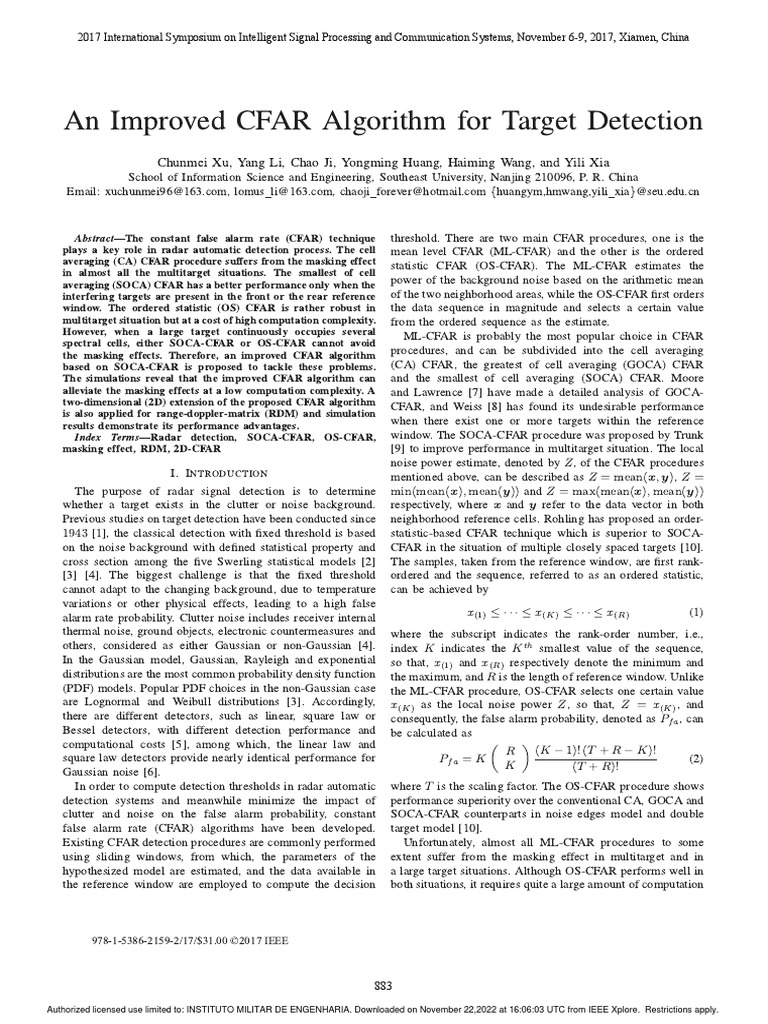 2 An Improved Cfar Algorithm For Target Detection Pdf