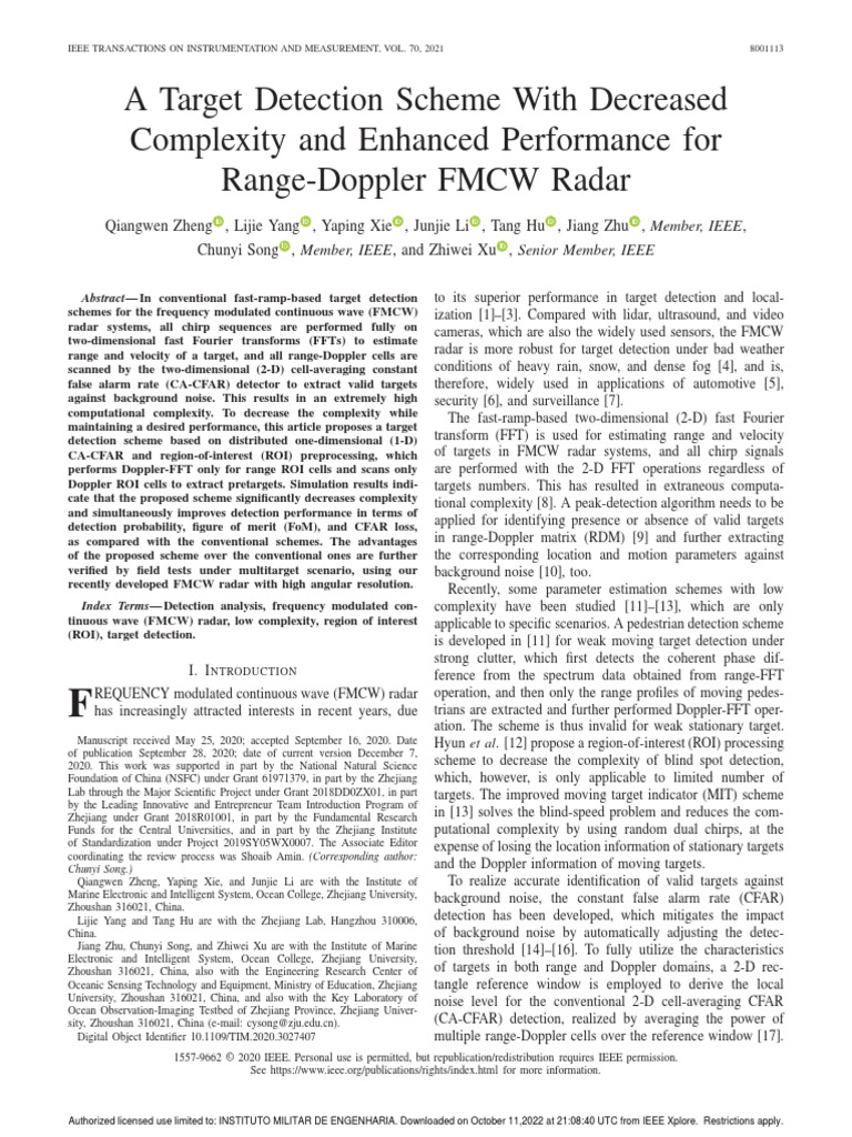 A Target Detection Scheme With Decreased Complexity and Enhanced Performance For Range-Doppler ...