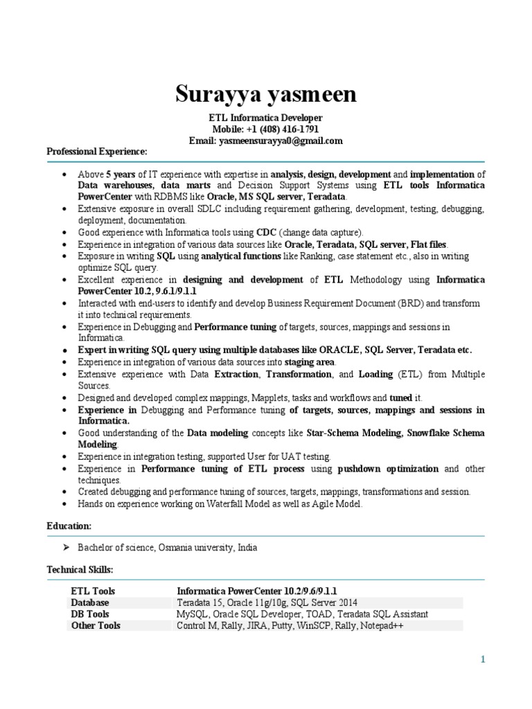 Surayya's Resume-1 | PDF | Databases | Data Warehouse