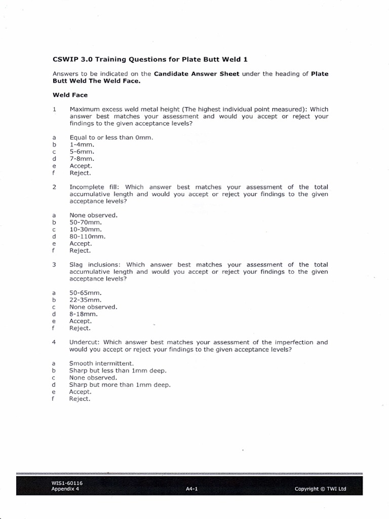 CSWIP 3 O Training Questions For Plate B | PDF