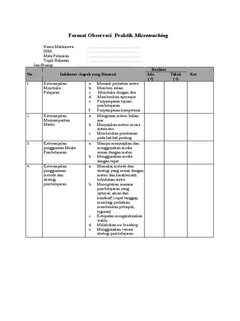Format Observasi Praktik Microteaching | PDF