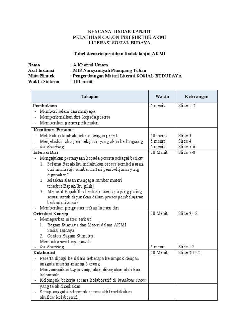 Rencana Tindak Lanjut Pelatihan AKMI | PDF | Karier & Perkembangan