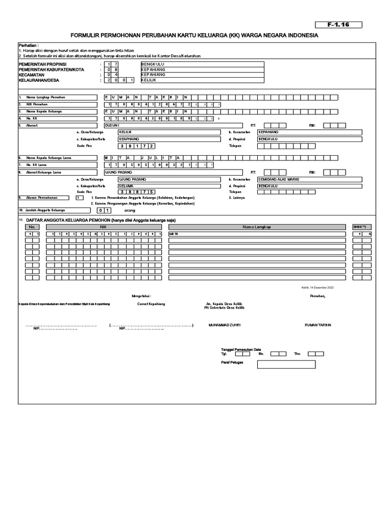 Panduan Pengisian Formulir KK F-1.16 | PDF