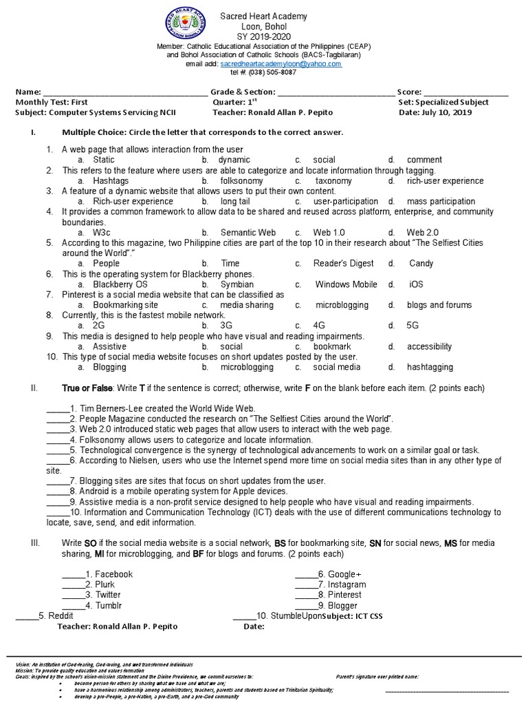 SHS Questionnaire for Computer Systems | PDF | Websites | World Wide Web