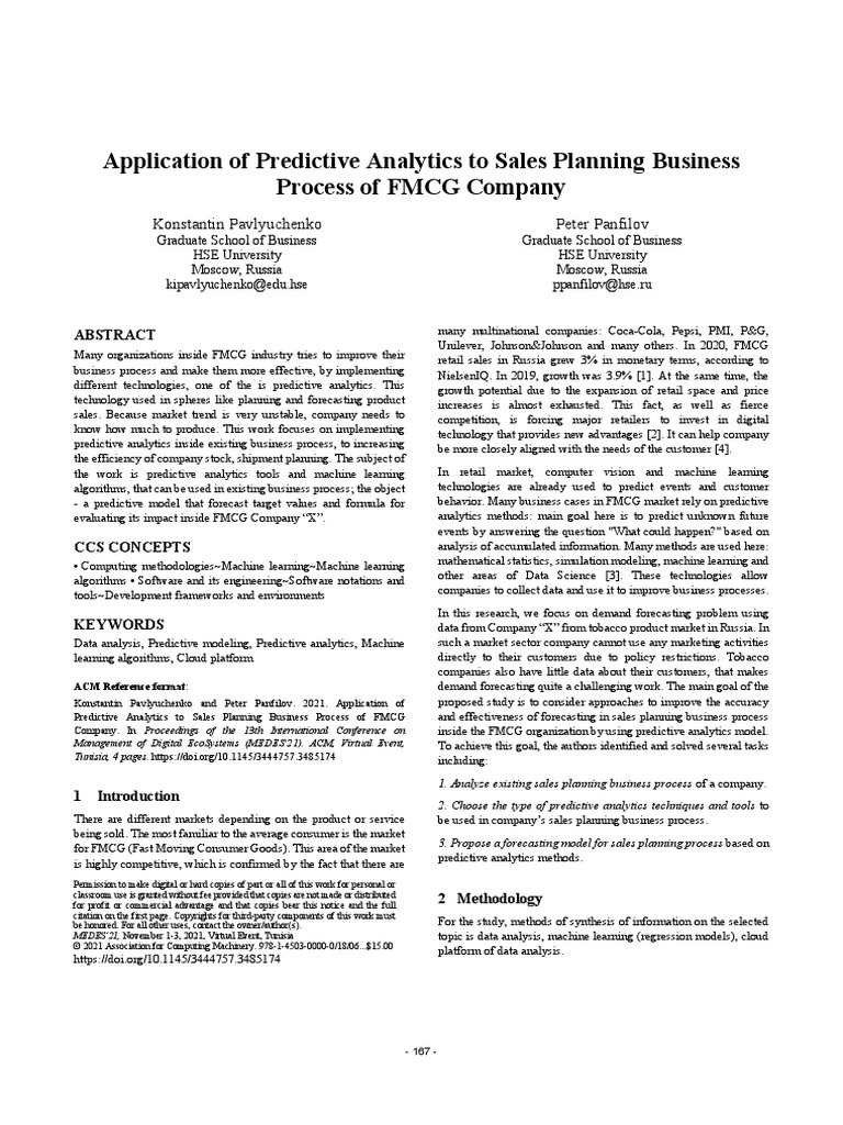 Pavlyuchenko 2021 Application of Predictive Analytics | PDF | Predictive Analytics | Analytics