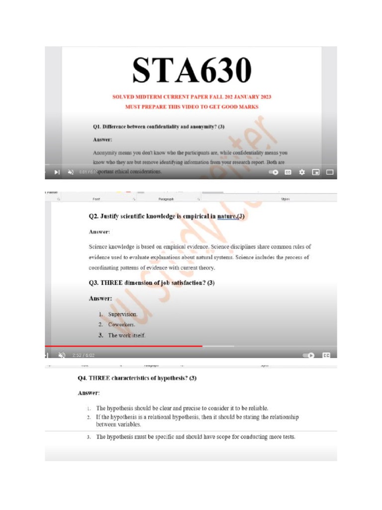 Sta630 Solved Midterm Subjective Papers | PDF | Data | Quantitative Research