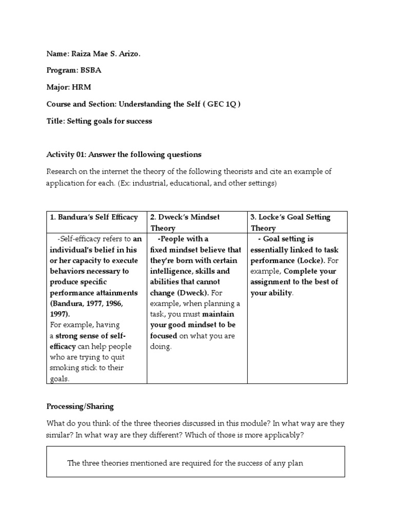 Uts Activity&assement 02 | PDF | Goal | Self Efficacy