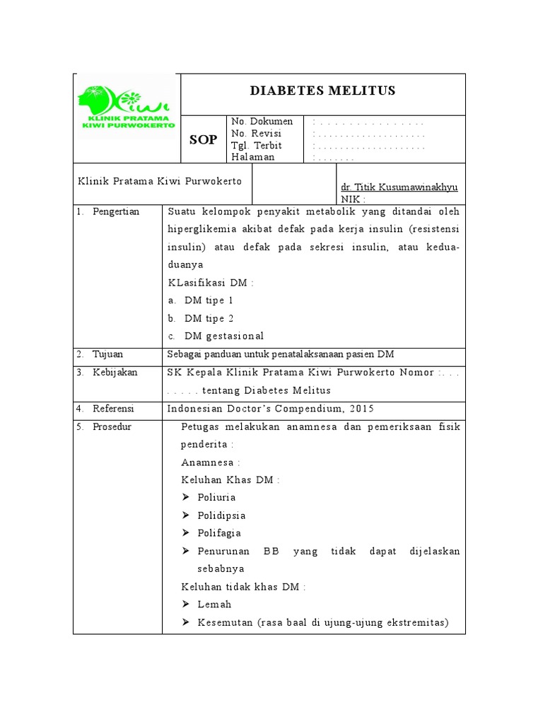 Sop Diabetes Melitus | PDF