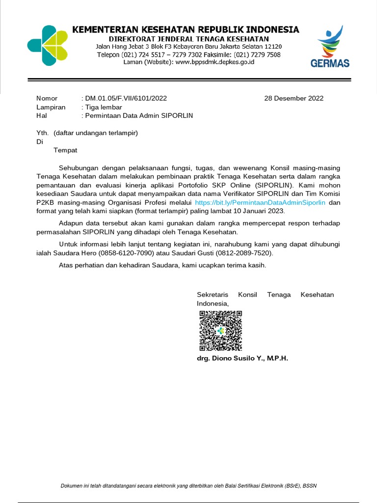 Permintaan Data Verifikator SIPORLIN | PDF