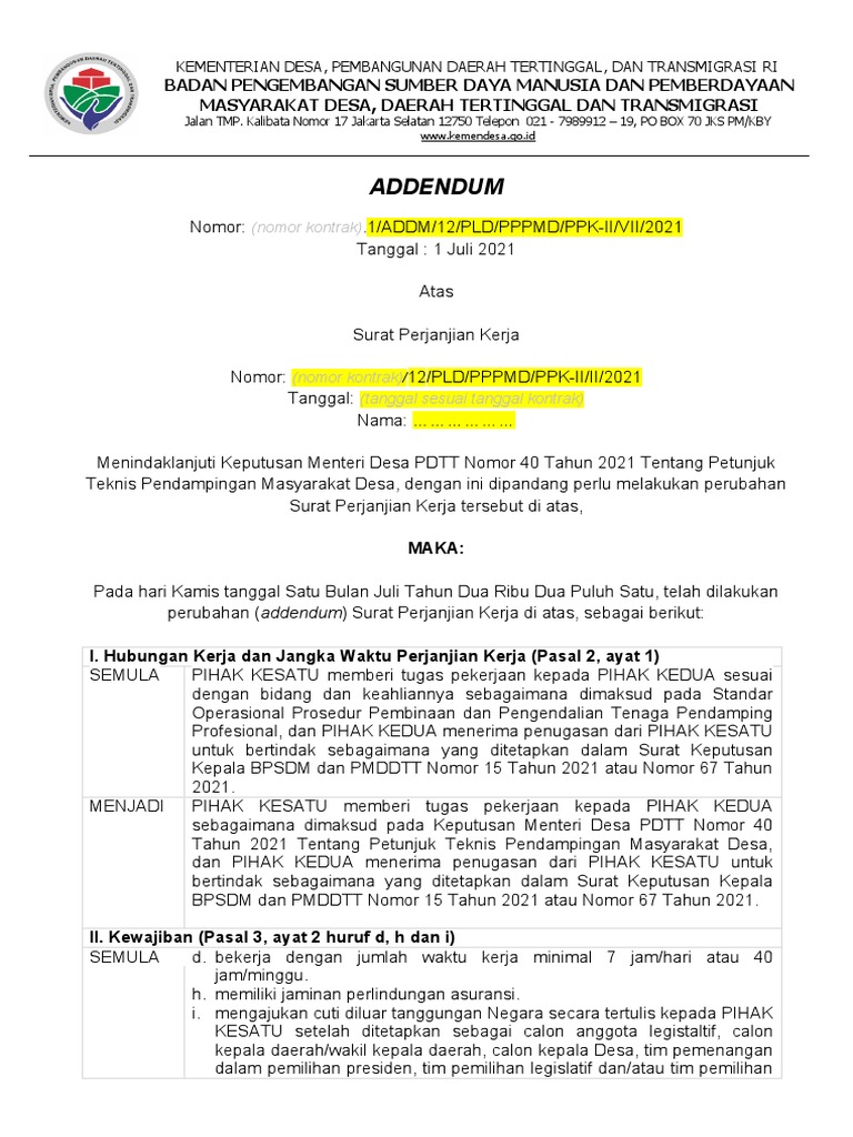 Addendum SPK PLD (Sumut) | PDF | Pengelolaan Keuangan & Uang | Griya & Taman