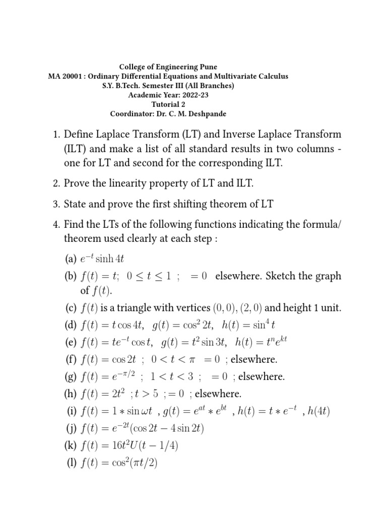 Tutorial On Unit 2 | PDF | Laplace Transform | Calculus