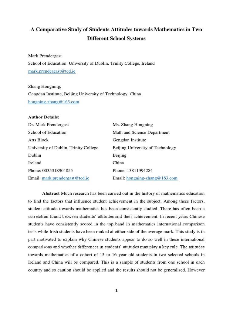 A Comparative Study of Students Attitudes Towards Mathematics in Two Different School Systems ...