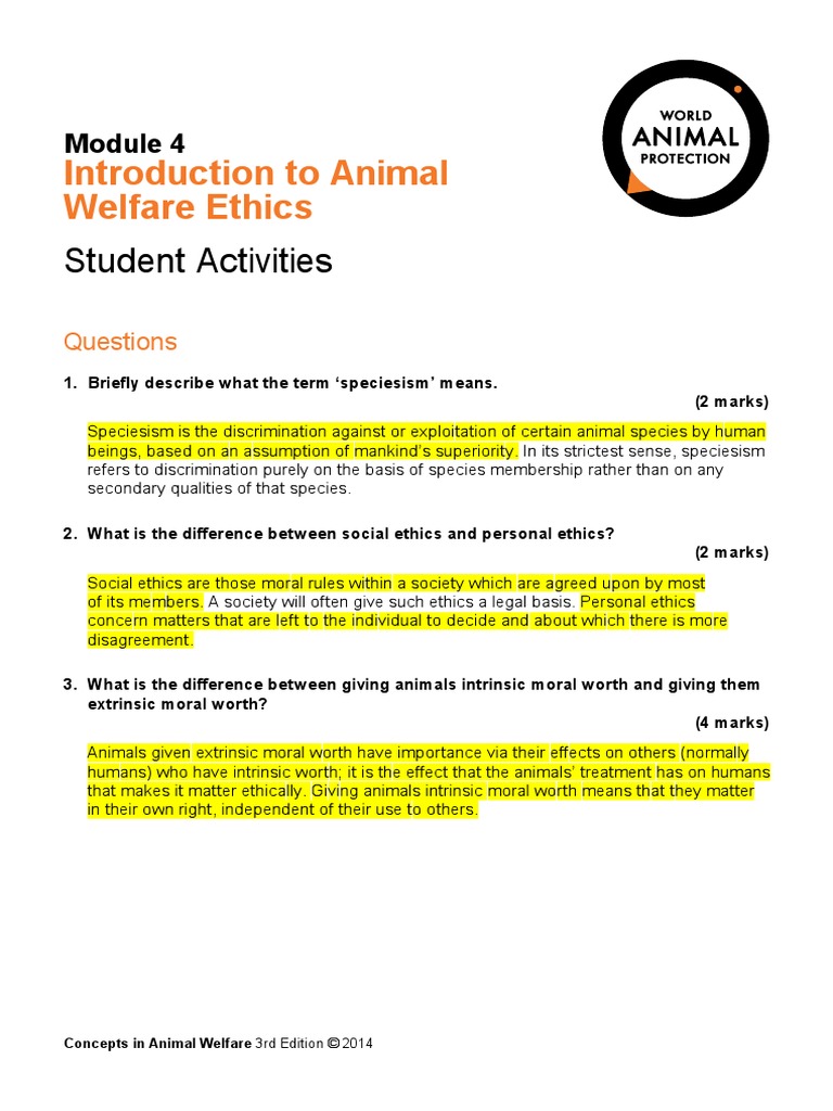 M4 SA Introduction To Animal Welfare Ethics Conv | PDF | Utilitarianism ...