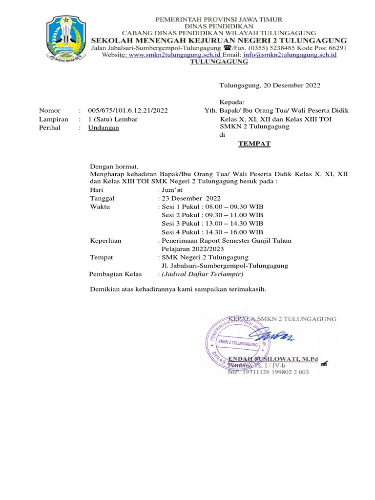 675 - UNDANGAN - Penerimaan Raport | PDF