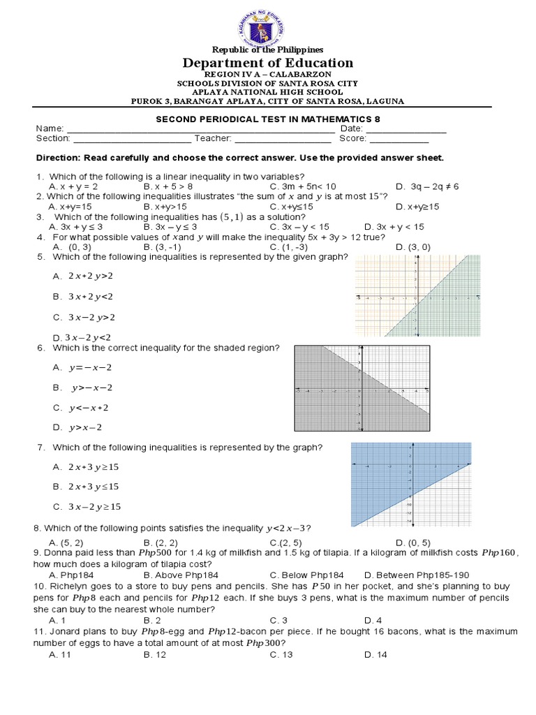 Second Periodical-Test - Math 8 | PDF | Function (Mathematics ...